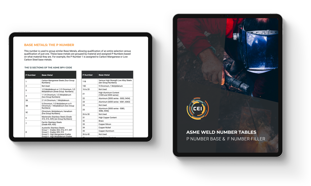Download the ASME Weld Number Tables – P number base & F number filler